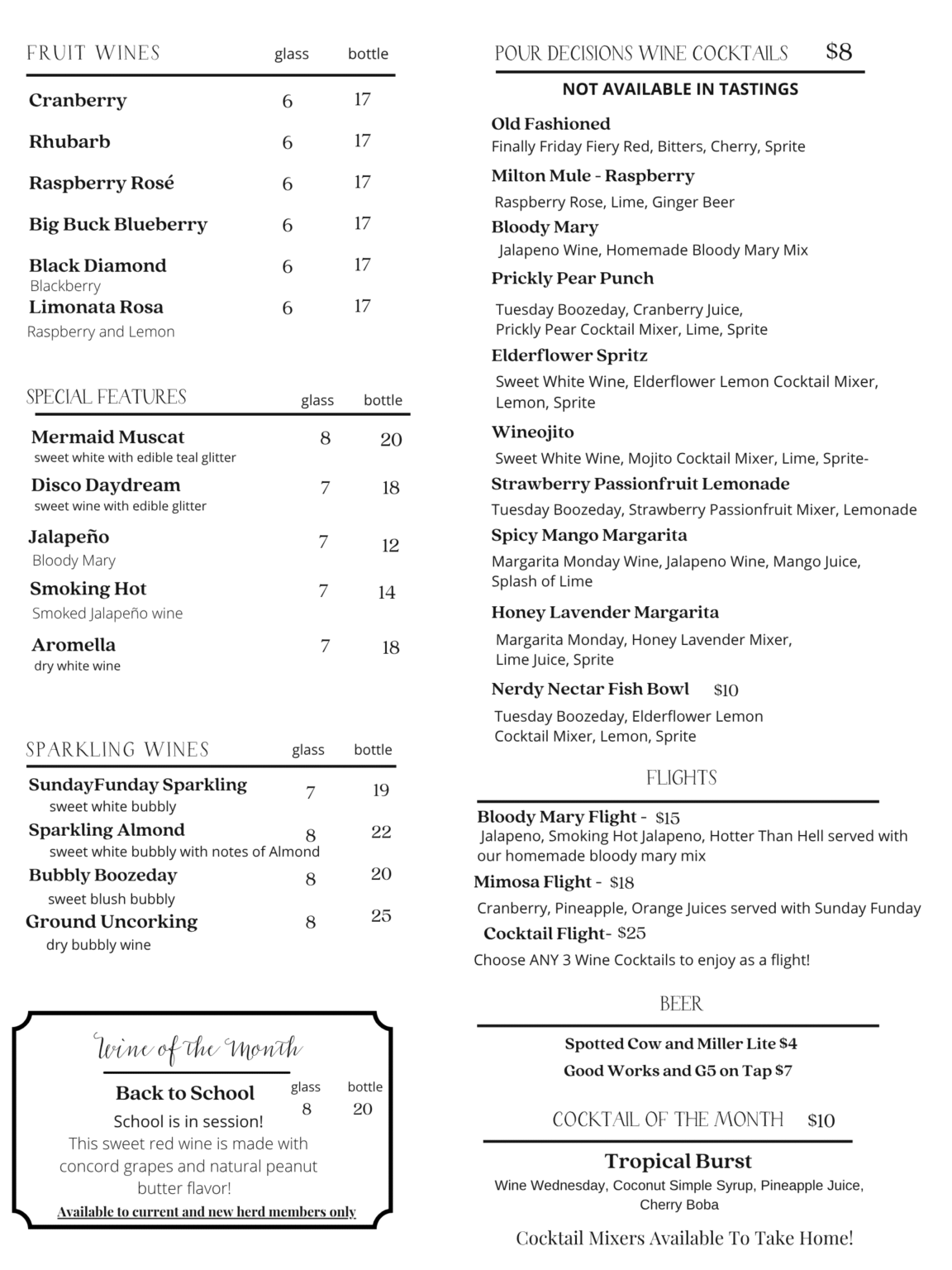 Signature Wine Menu | Timber Hill Winery