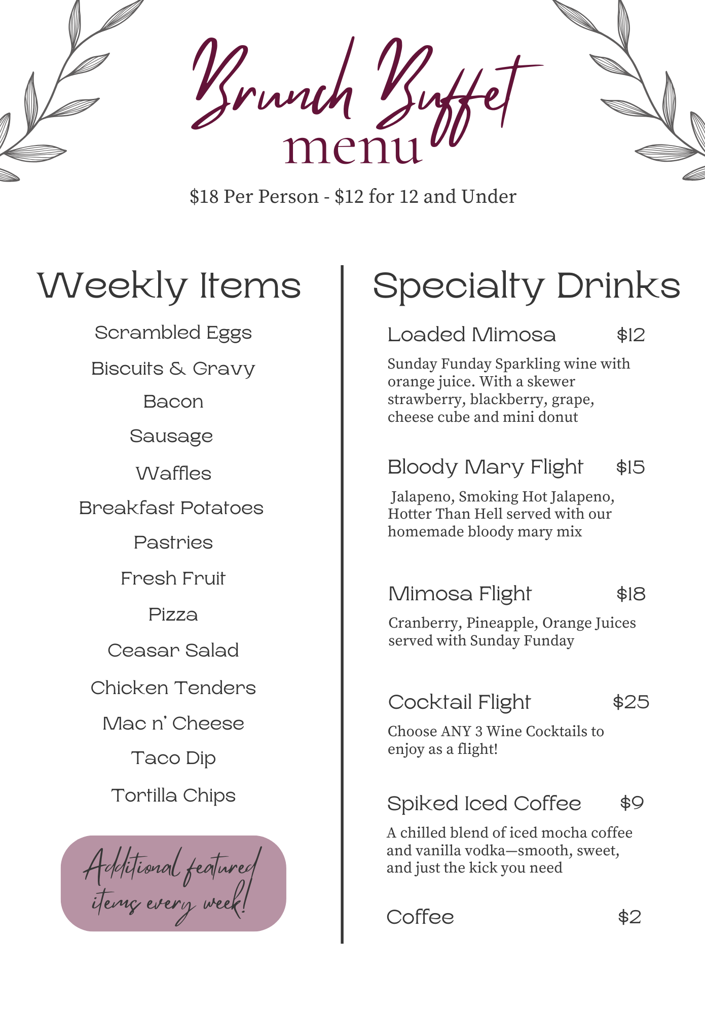 Sunday Brunch Buffet | Timber Hill Winery